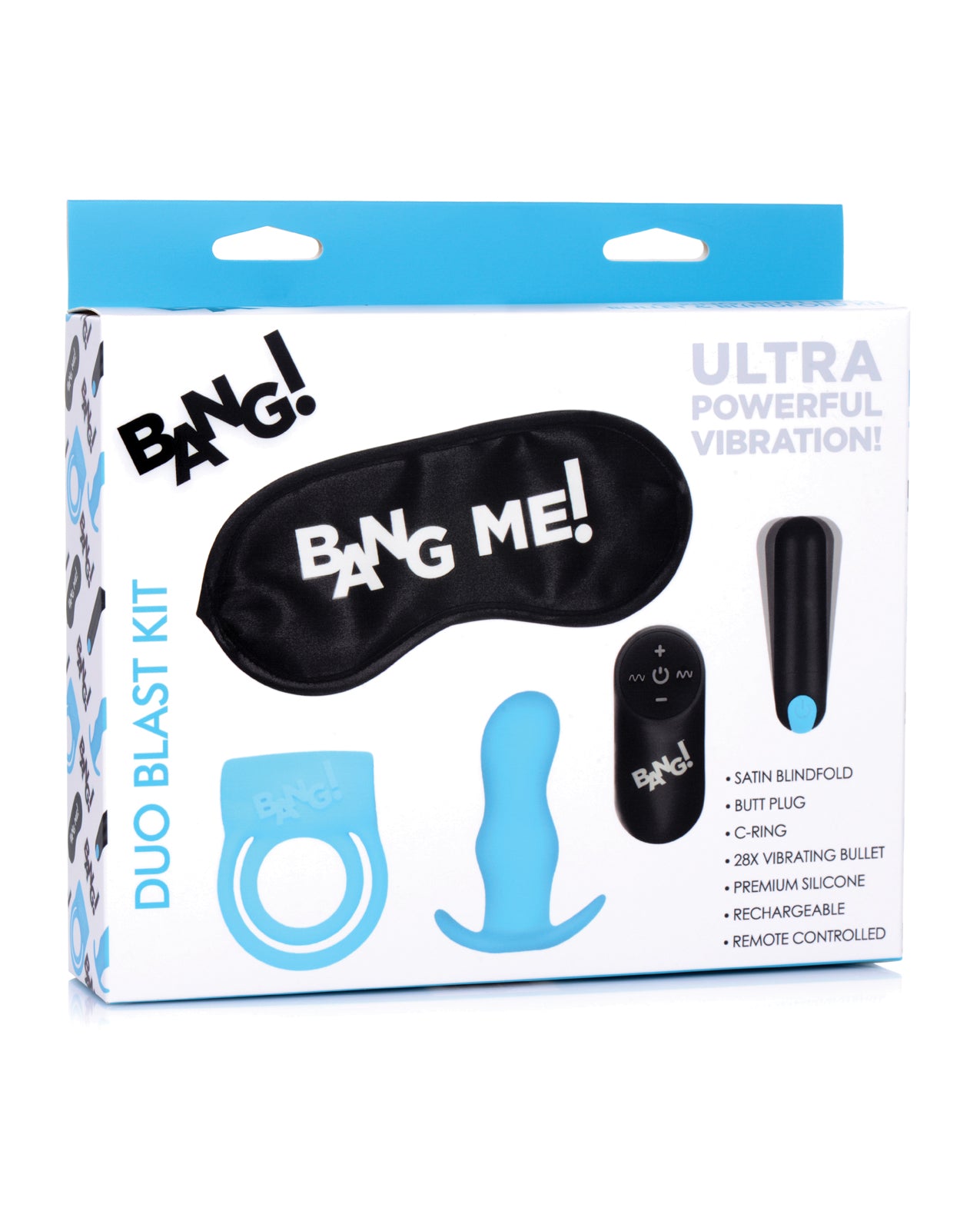 Bang! Duo Blast Remote Control Cock Ring & Butt Plug Vibe Kit - Blue ...