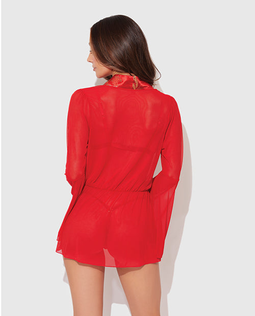 Dragon Sheer Mesh Robe w/Satin Triangle Top & G-String 3 pc Set - Red ...